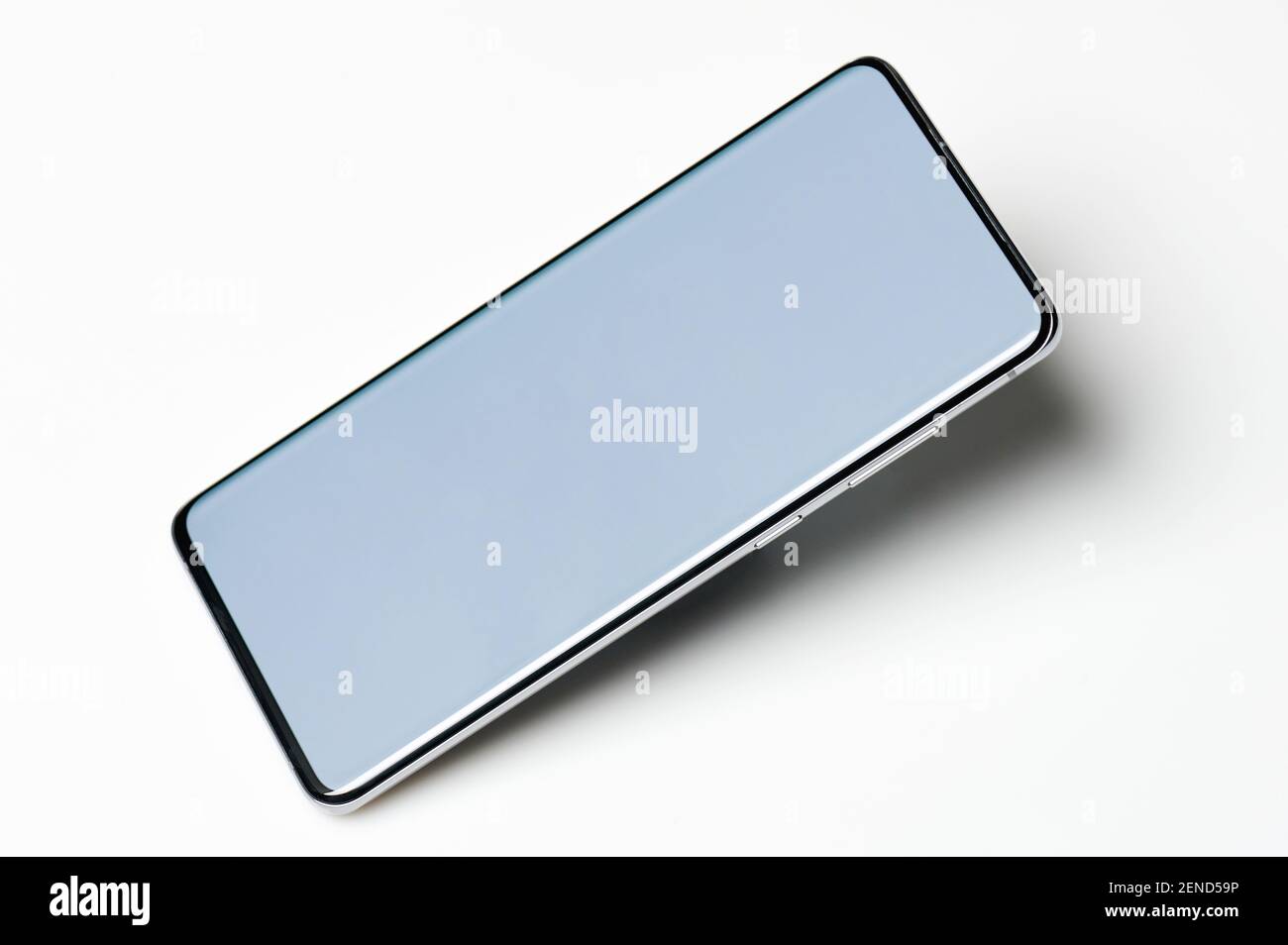 Smartphone screen side view with shade isolated on white studio ...