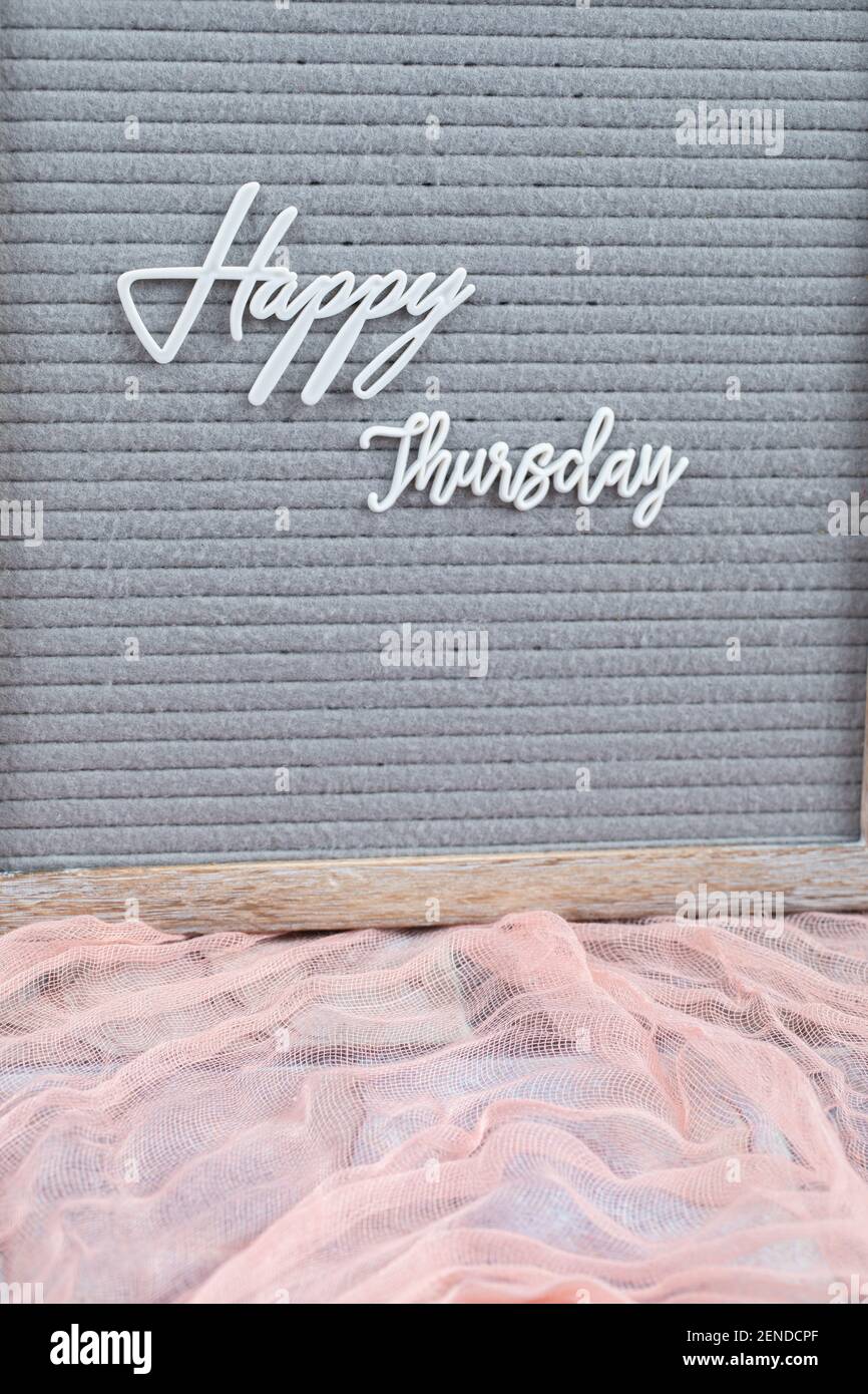 Happy weekdays posters embedded on grey background Stock Photo - Alamy