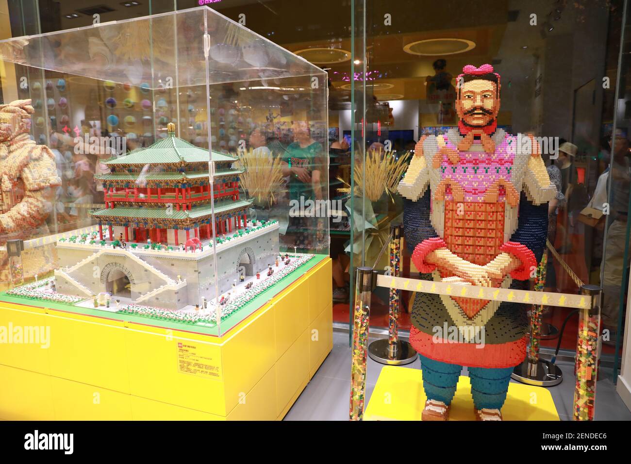 Replicas of a terracotta warrior and the Bell Tower made of Lego bricks ...