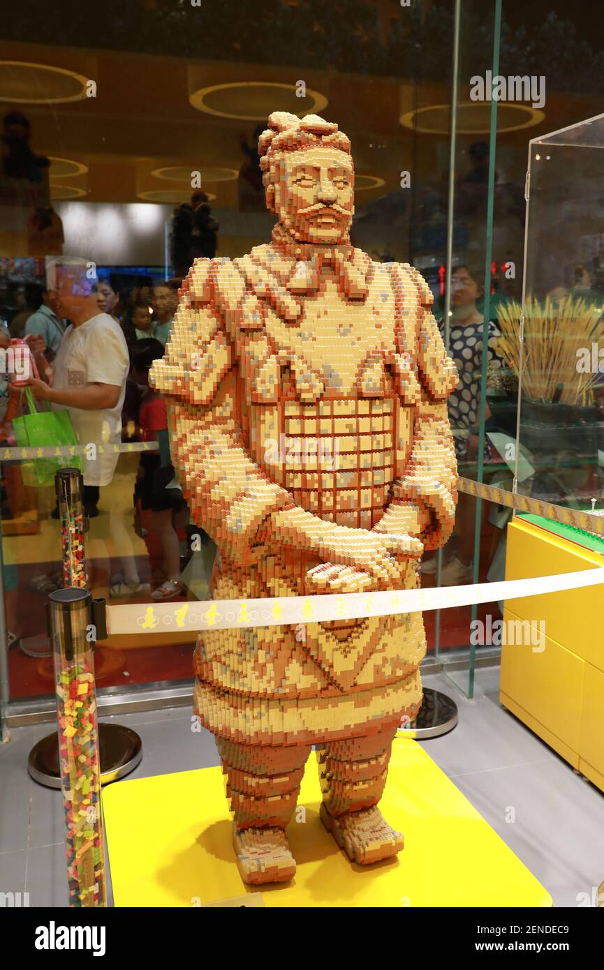 A replica of a terracotta warrior made of Lego bricks is displayed at ...