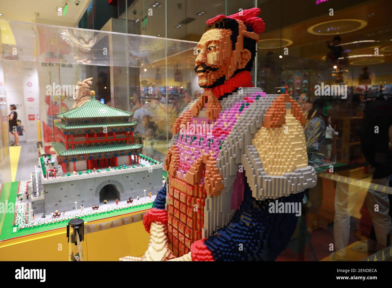 A replica of a terracotta warrior made of Lego bricks is displayed at ...