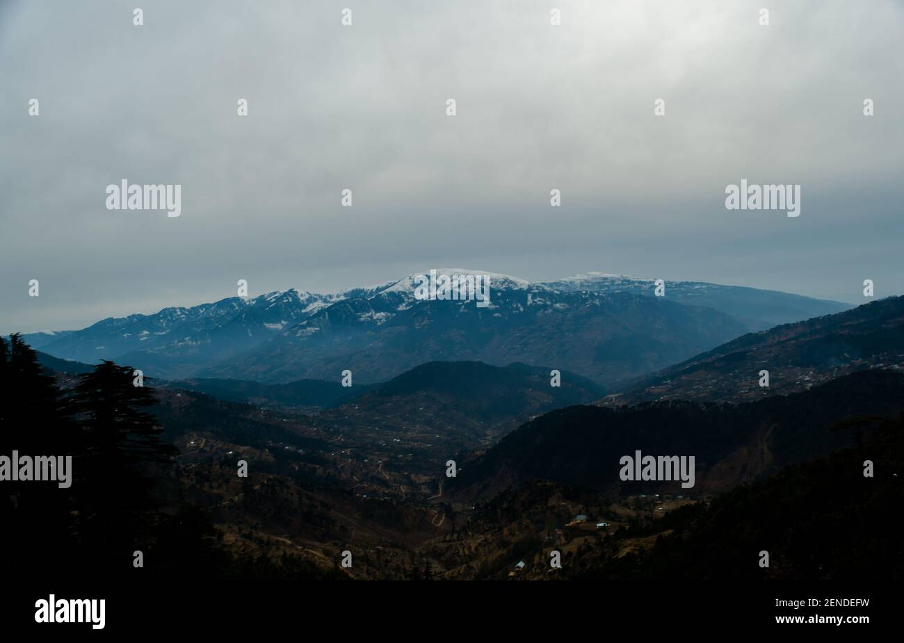 beautiful city and himalayan mountain range view from mountain of ...