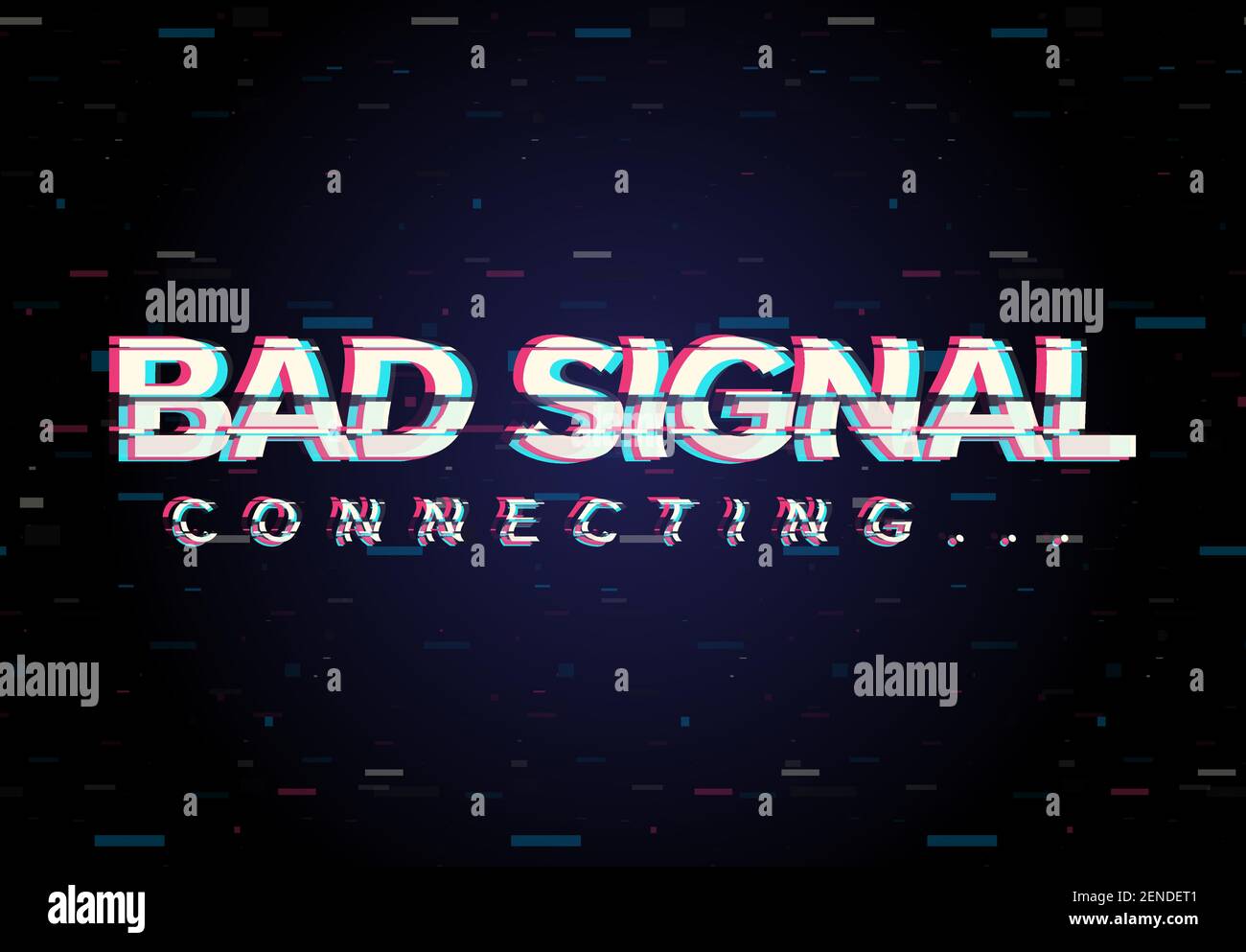 Bad no signal broken screen template with sample text. Glitch text ...