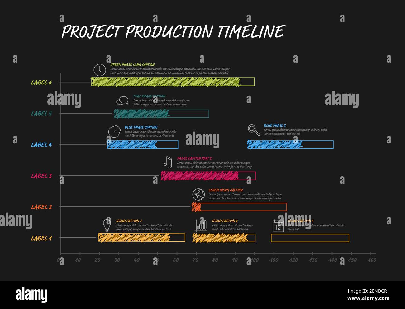 Vector project timeline graph - hand drawn gantt progress chart with ...