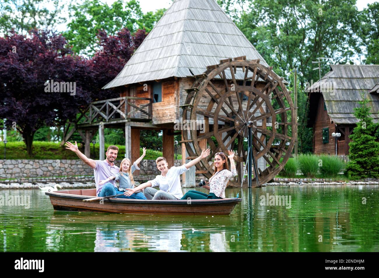 Family vacation, boating adventure, happy faces, concept of having fun ...