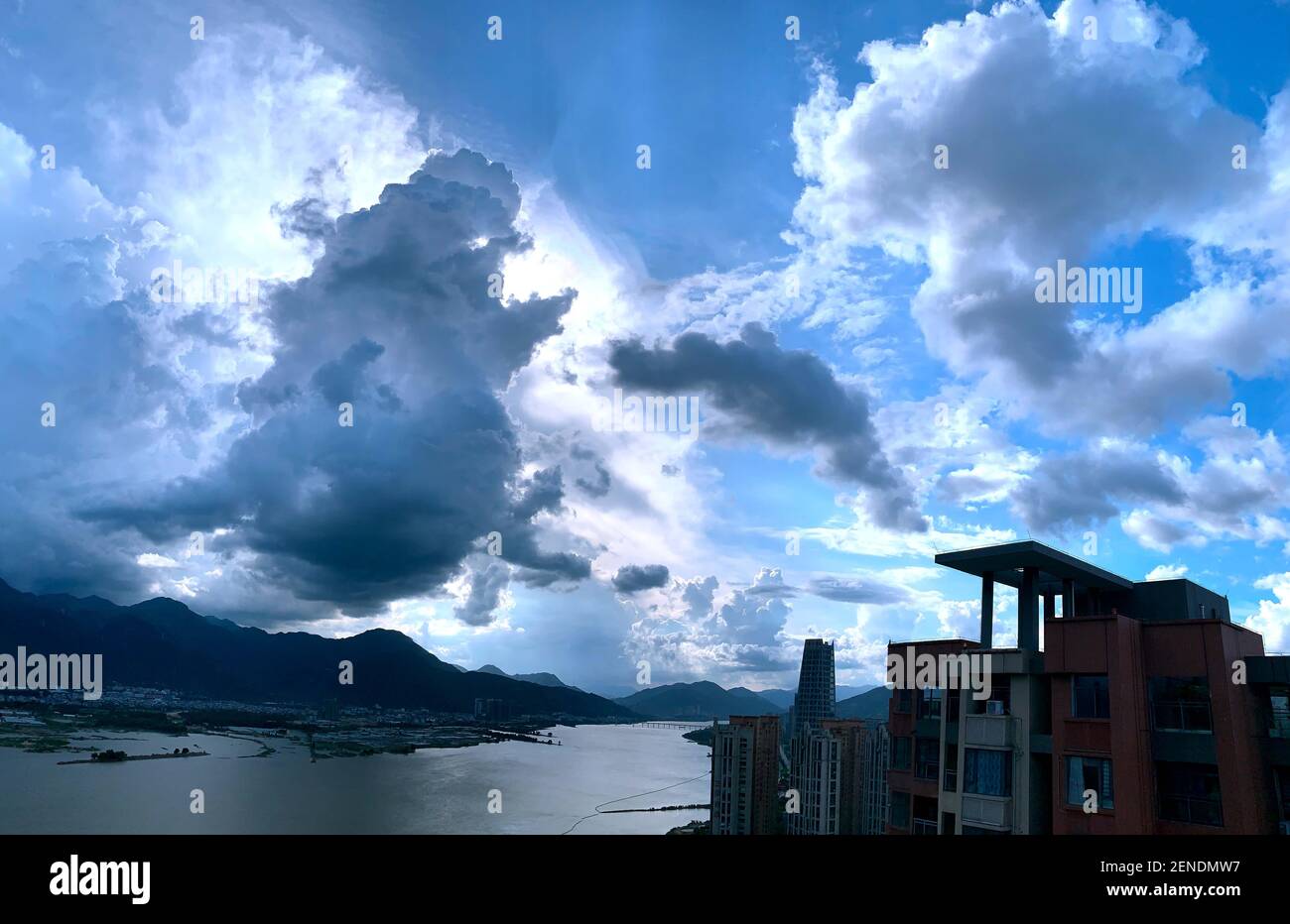 The typhoon passes over in Fuzhou,Fujian,China on 01th August, 2019 ...