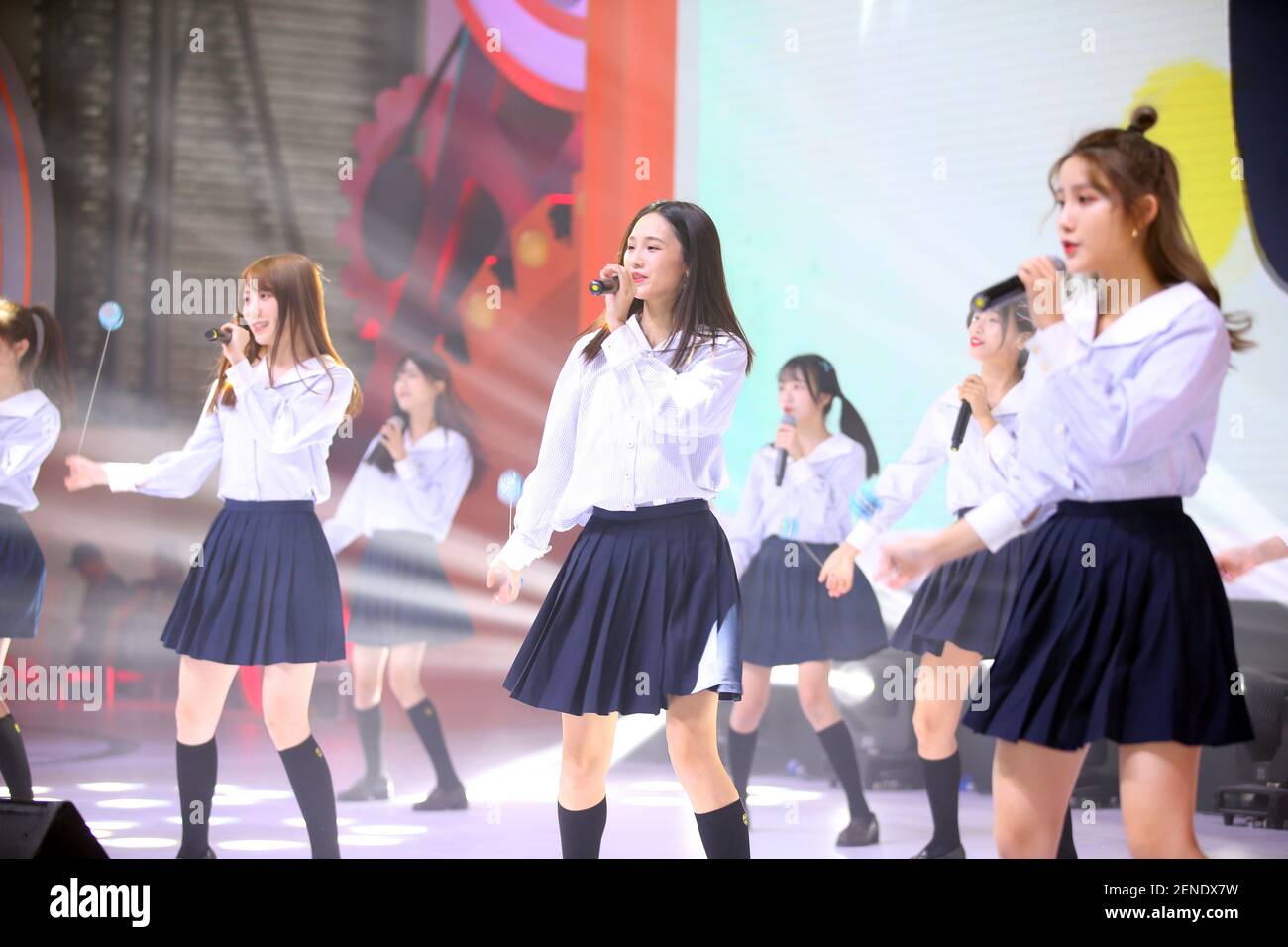 Chinese showgirls pose during the 17th China Digital Entertainment Expo ...