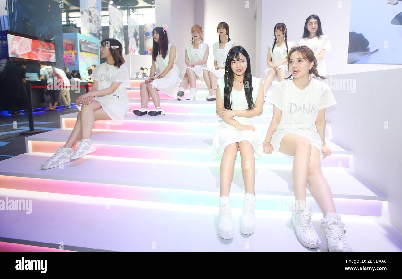 Chinese showgirls pose during the 17th China Digital Entertainment Expo, also known as ChinaJoy ...