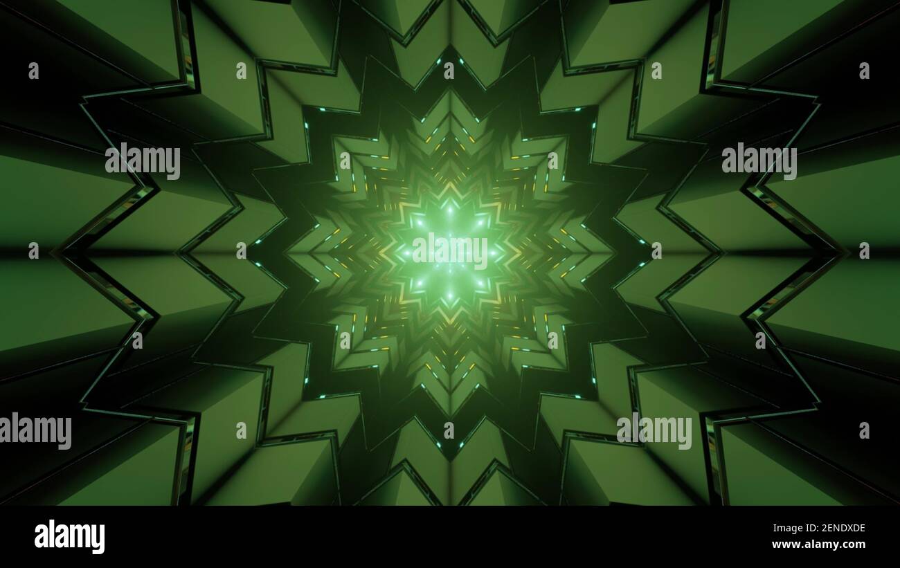 3D illustration of fractal snowflake pattern with luminous geometric ...