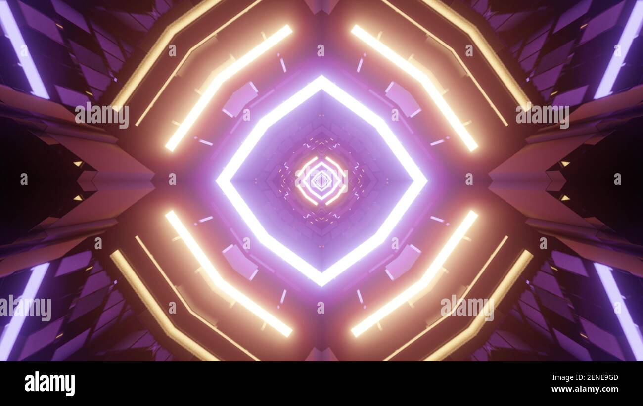 3D illustration of modern geometric abstraction with neon lights Stock ...