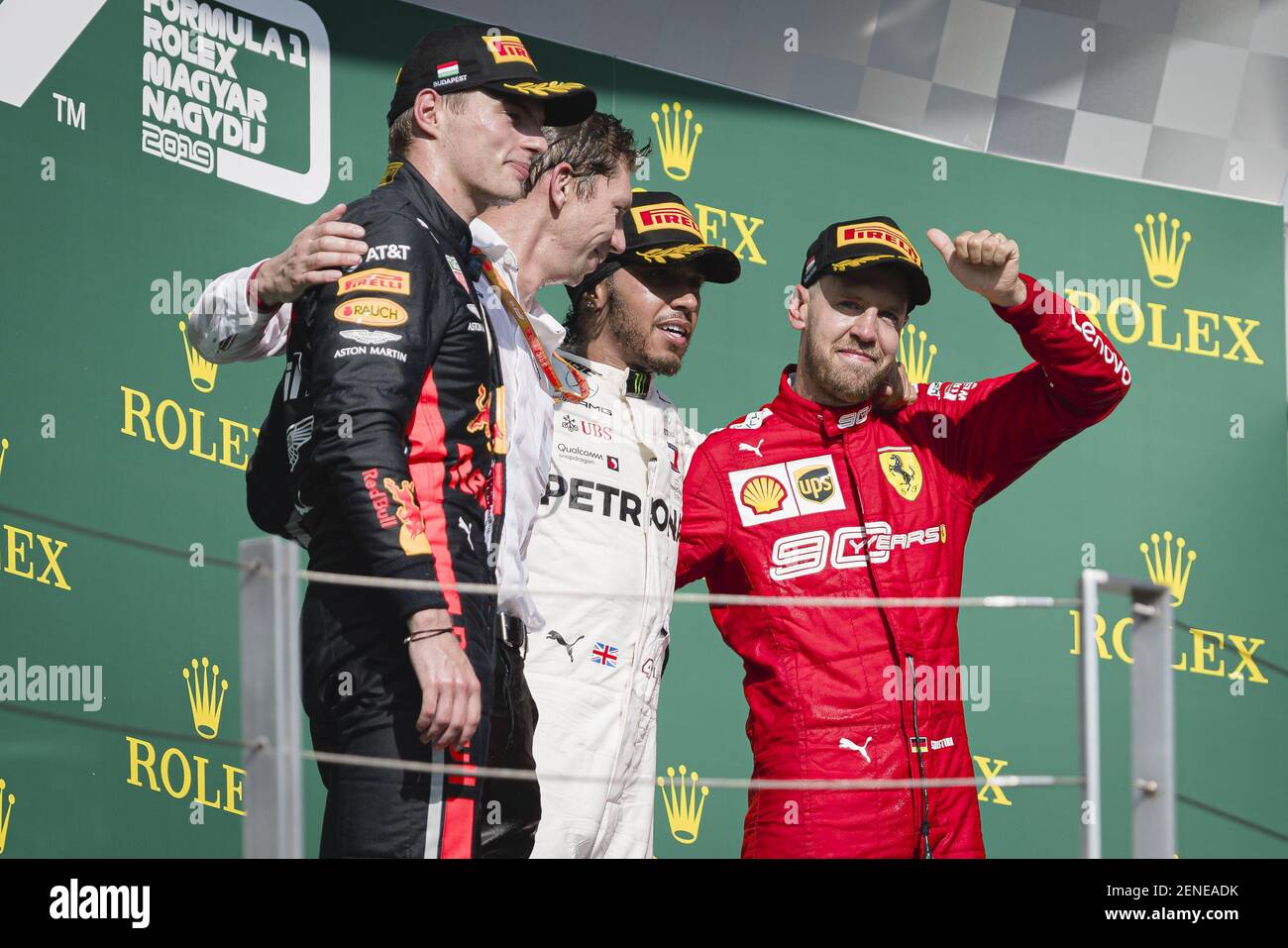 (From L) Red Bull Racing’s Dutch driver Max Verstappen, Mercedes AMG ...