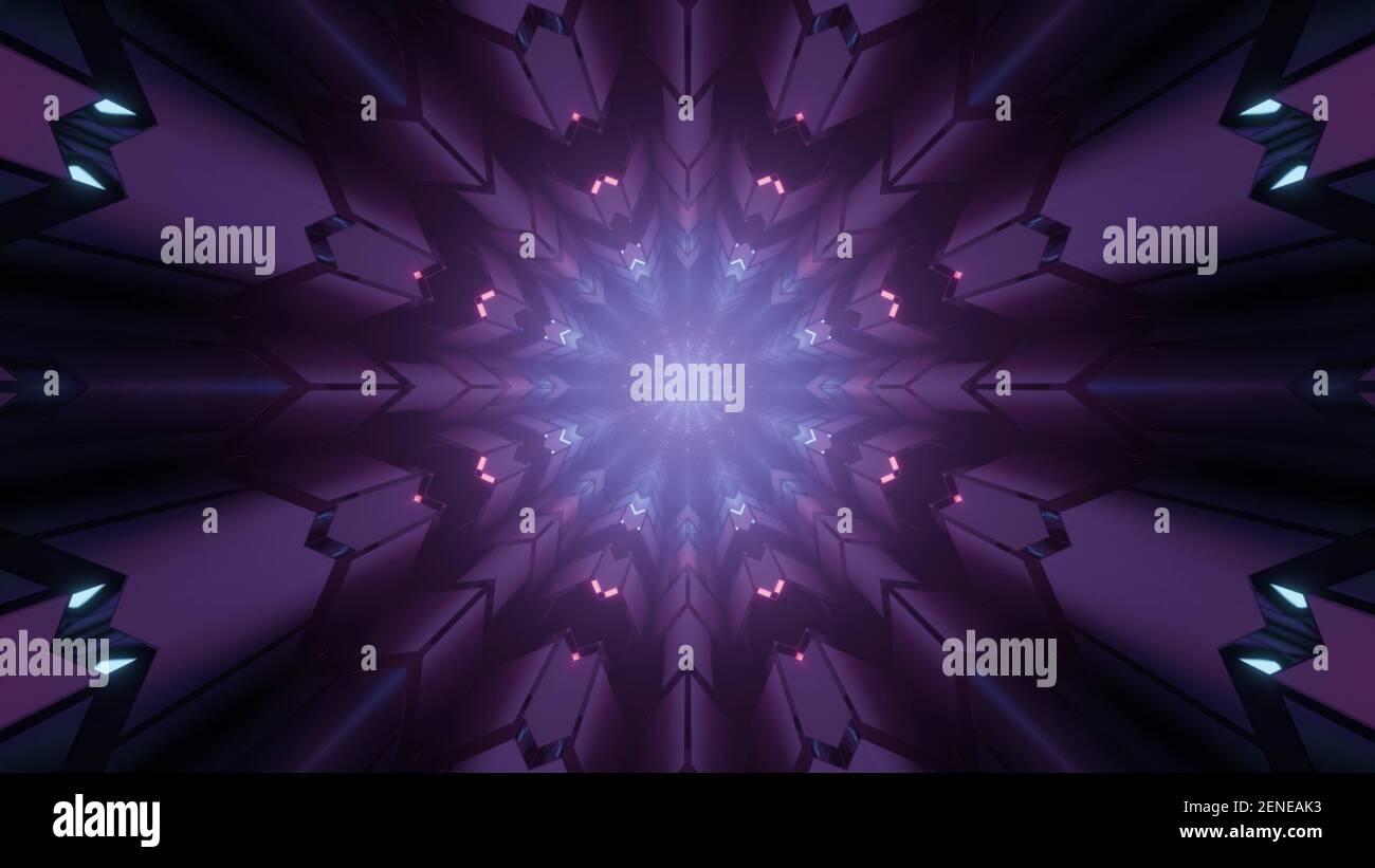 Futuristic geometric purple pattern with light rays 3d illustration ...