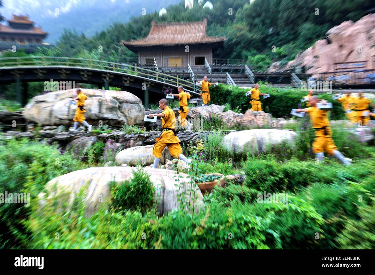 Henan,CHINA-Shaolin boys practice kung fu in the sweltering heat during ...