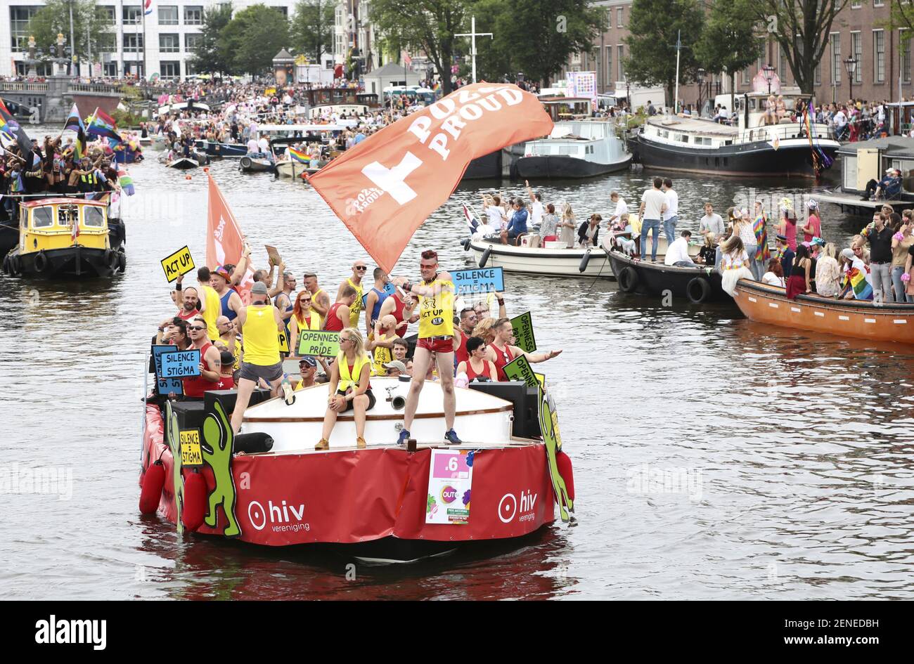 People participate in the Amsterdam Canal Parade during Amsterdam Gay ...