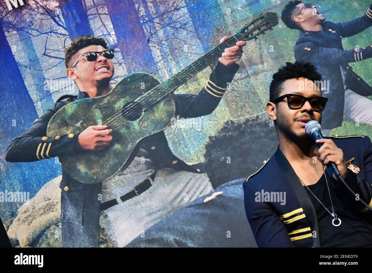 MEXICO CITY, MEXICO - AUGUST 5: Singer Kalimba talks during a press ...