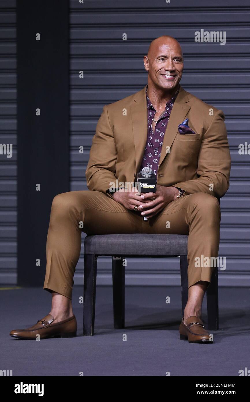 American actor Dwayne Johnson attends a press conference for new movie ...