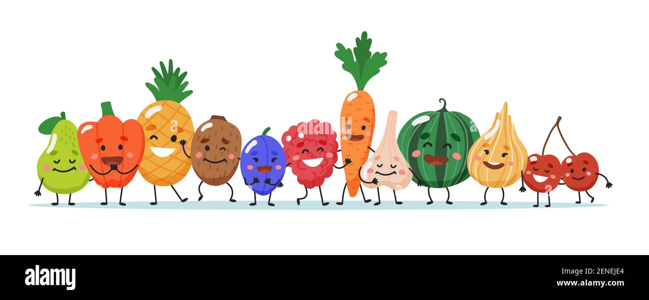 Fruits and vegetables characters. illustration Stock Photo - Alamy
