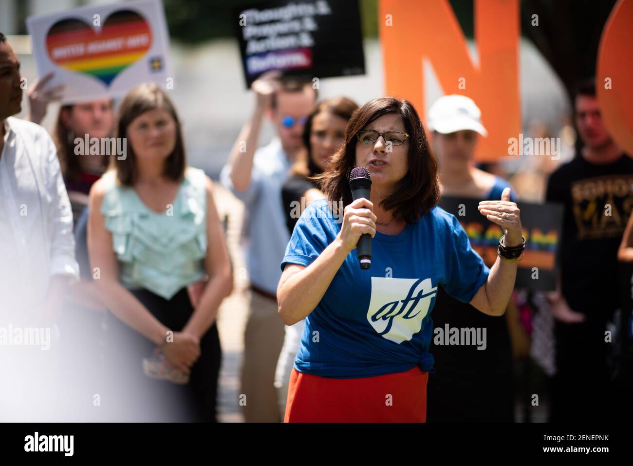 Michelle Ringuette, of the American Federation of Teachers, speaks at ...