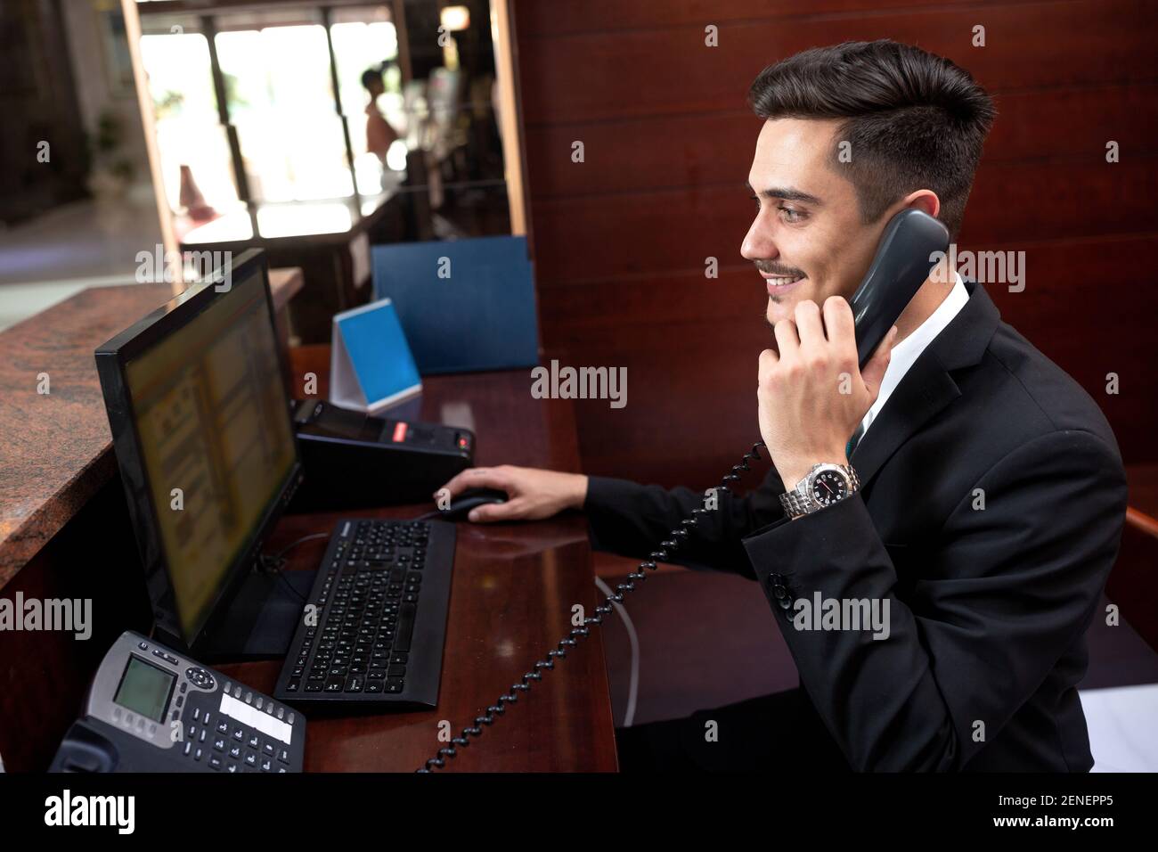 Computer telephone desk office hotel hi-res stock photography and ...