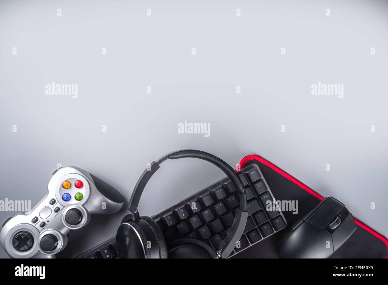 Gaming and gamer devices concept. Gamer work table space background ...