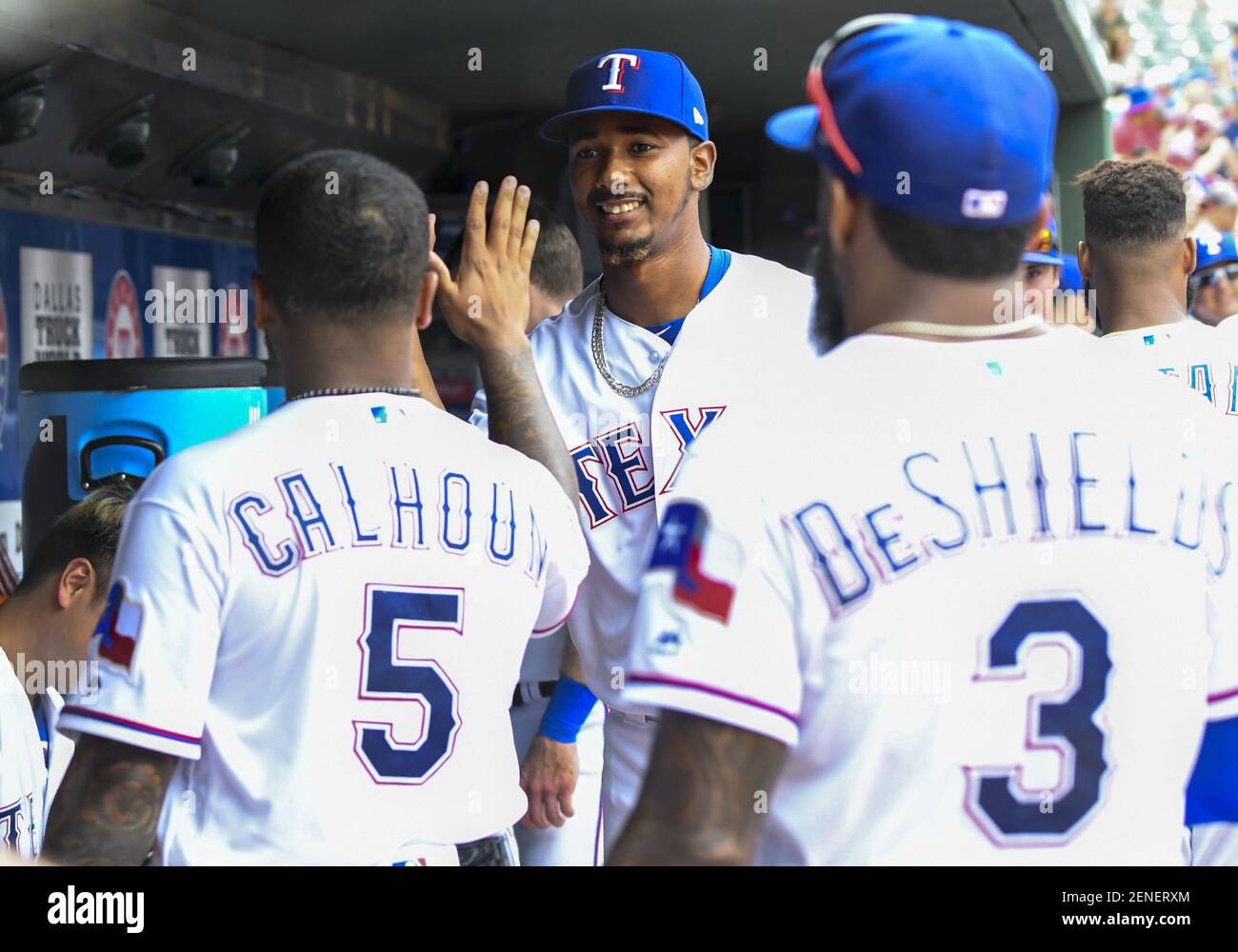 August 04, 2019: Texas Rangers relief pitcher Emmanuel Clase #43 gets ...