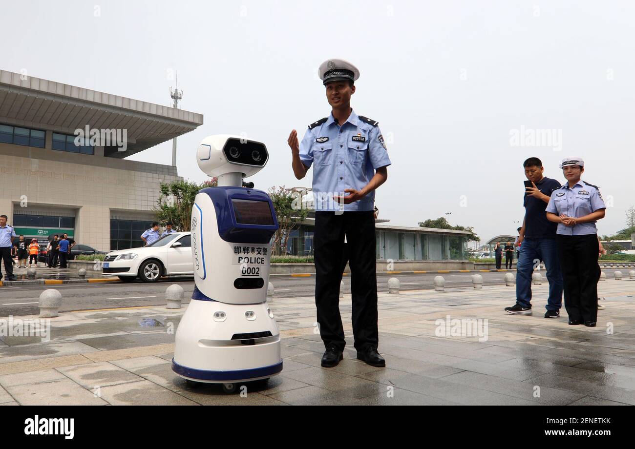 Hebei,CHINA-Handan robot traffic police is on duty at Handan municipal ...