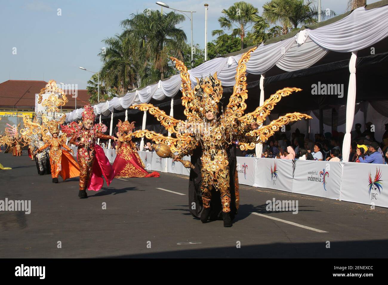 An Indonesian model wears a unique costume during Jember Fashion ...