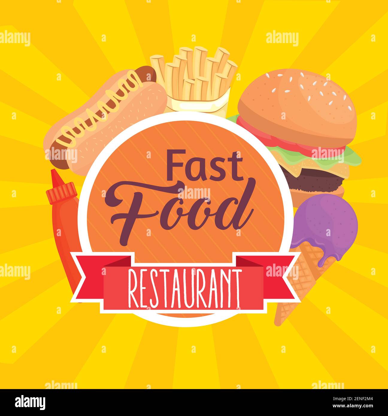 fast food lettering with set icons in circular frame Stock Vector Image ...