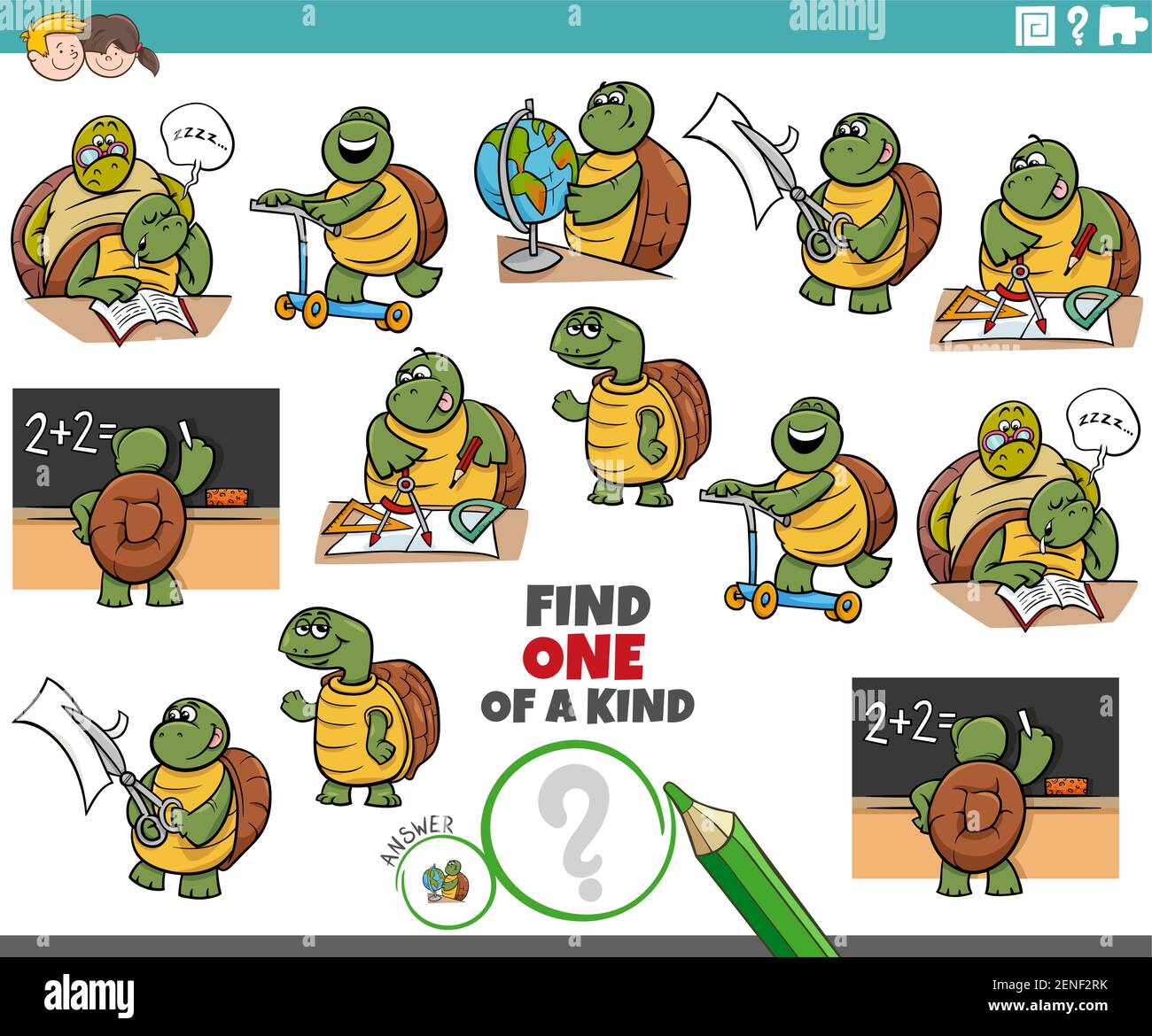 Cartoon illustration of find one of a kind picture educational game ...