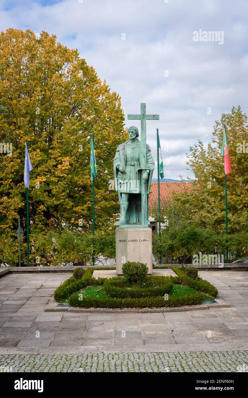 Statue of the explorer discoverer Pedro Alvares Cabral in Belmonte ...