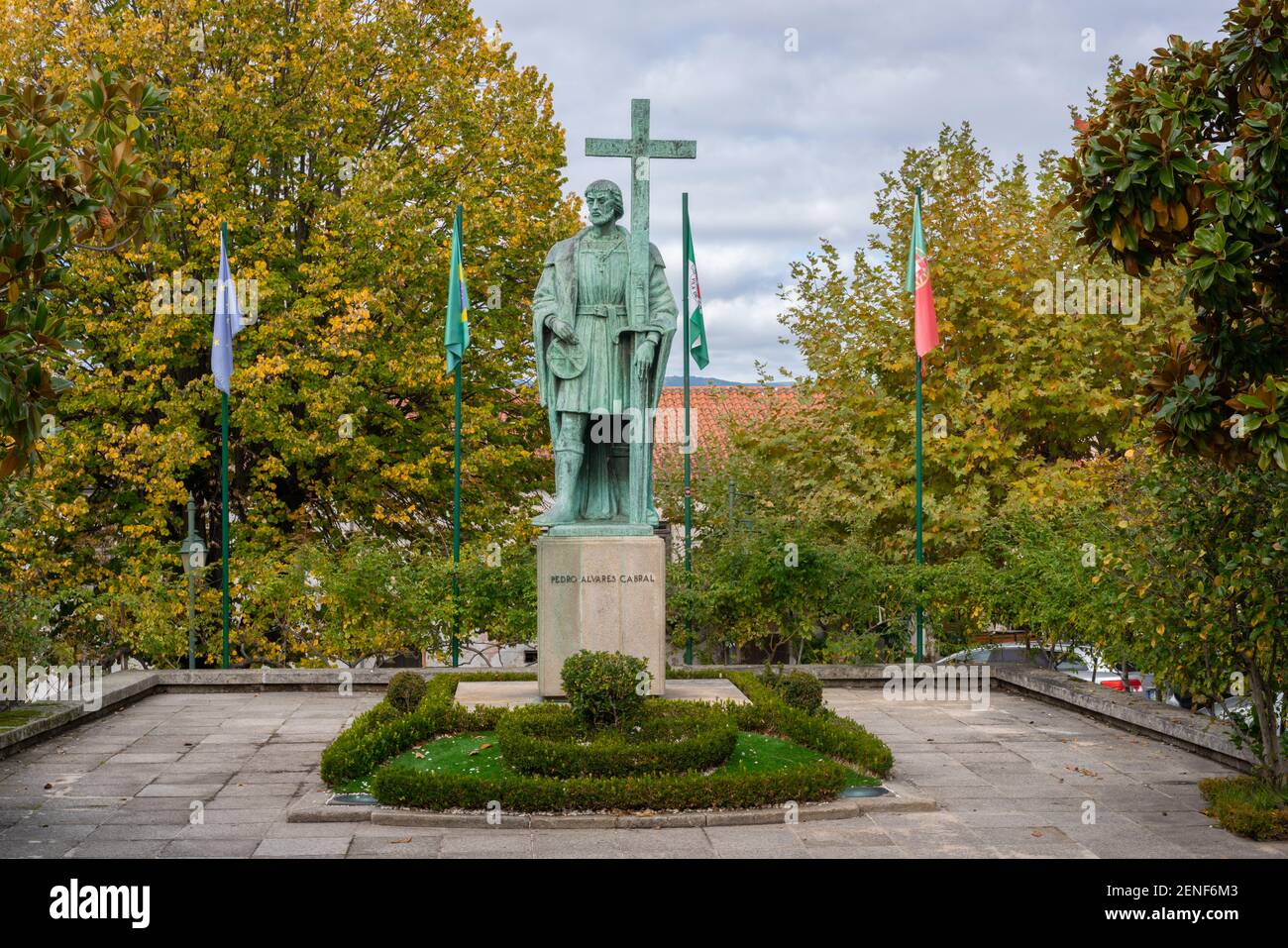 Statue of the explorer discoverer Pedro Alvares Cabral in Belmonte ...