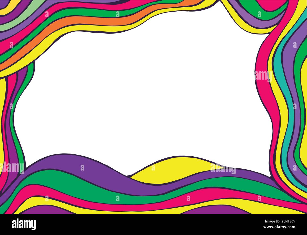 Multicolor fantasy abstract vector hand-drawn waves frame. Doodle style ...