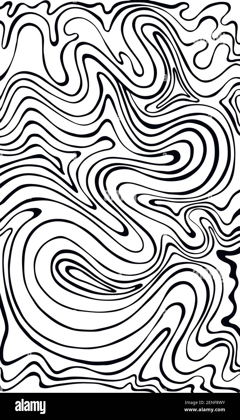 Black white decorative doodles wave maze texture. Isolated pattern ...