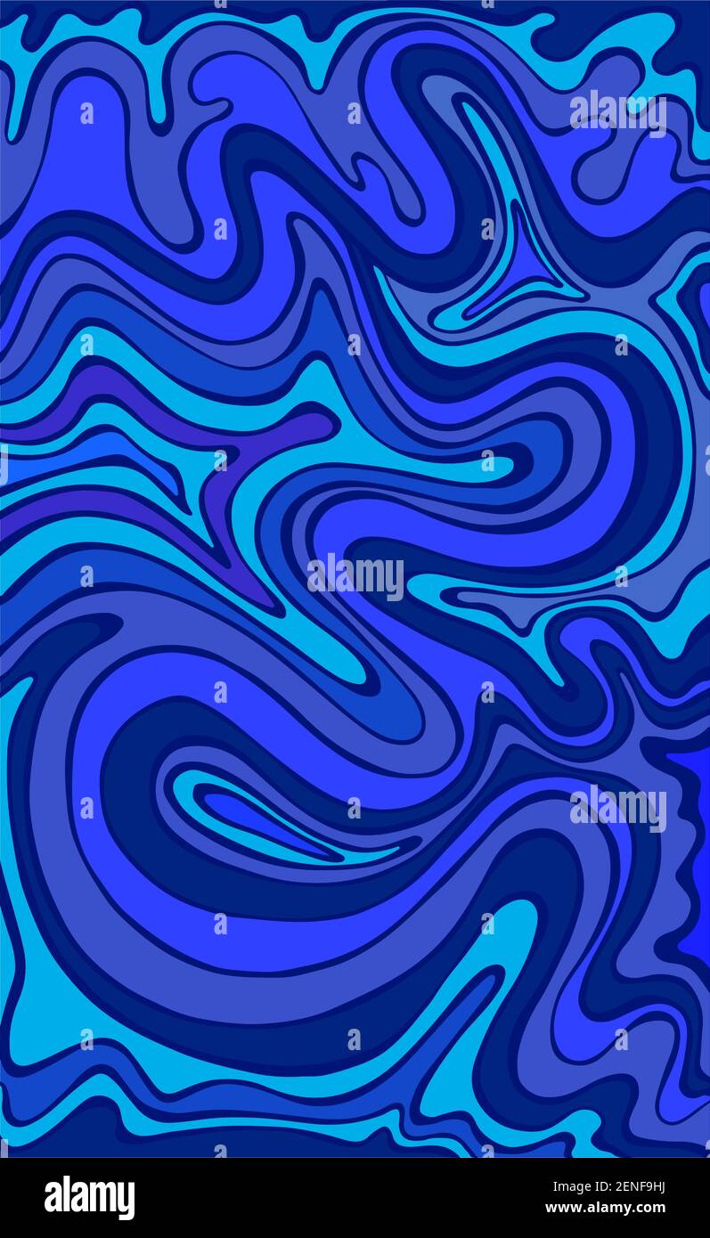 Doodle fantasy wavy frame, colorful blue shades. Decorative surreal ...