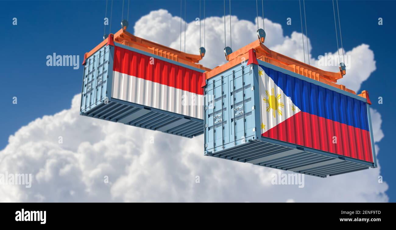 Freight containers with Indonesia and Philippines flag. 3D Rendering ...