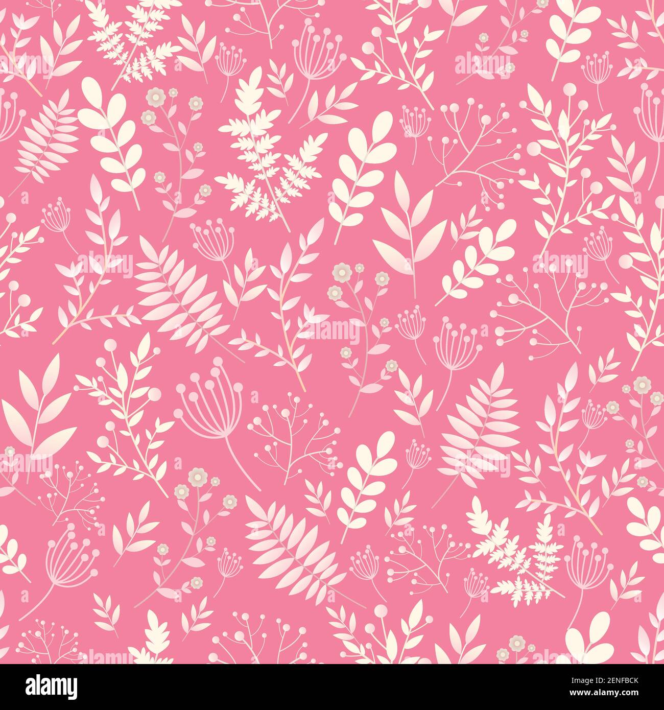Romantic seamless pattern, naive flower with leaves, wild flowers ...