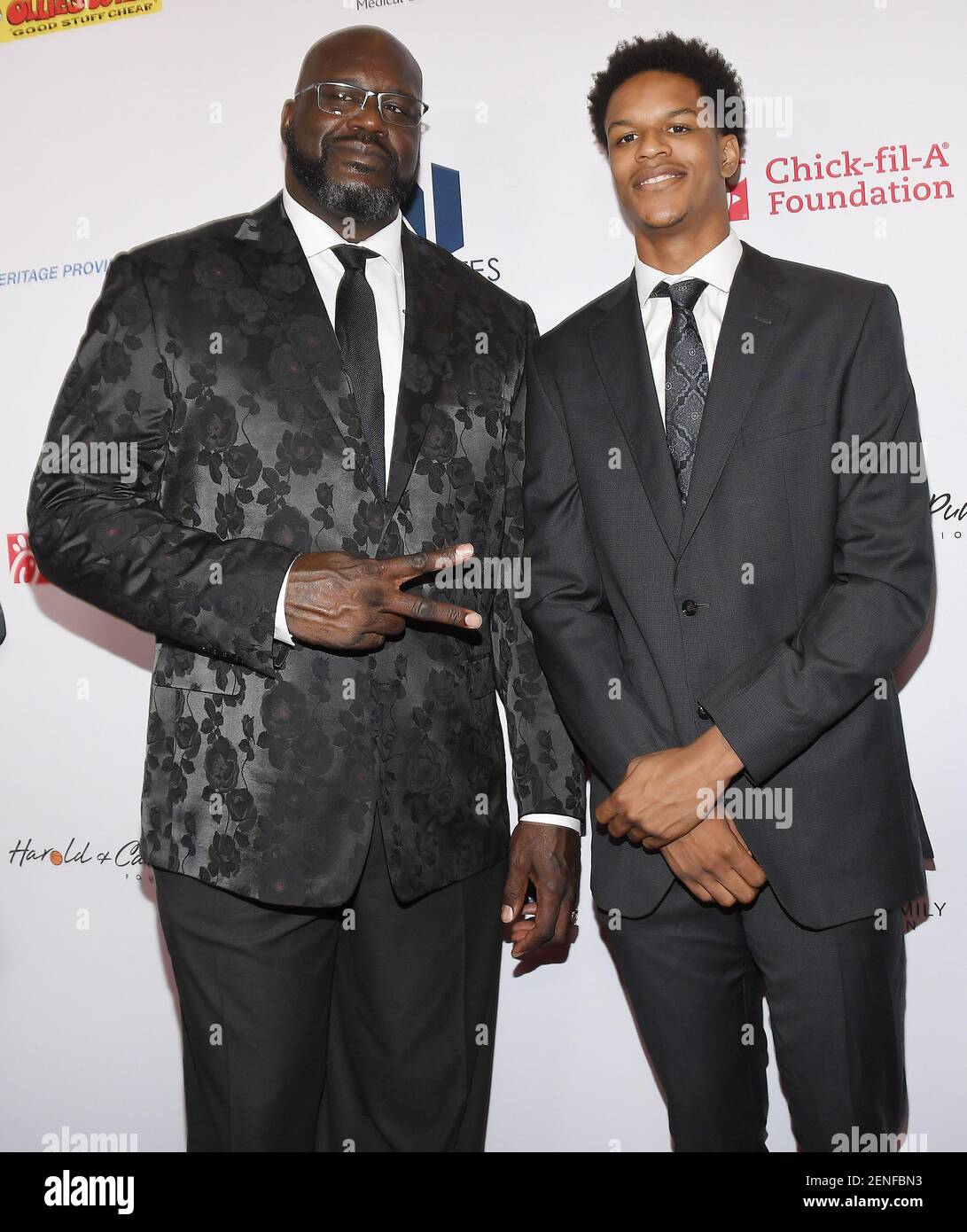 (L-R) Shaquille O'Neal and Son Shareef O'Neal at the 19th Annual Harold ...