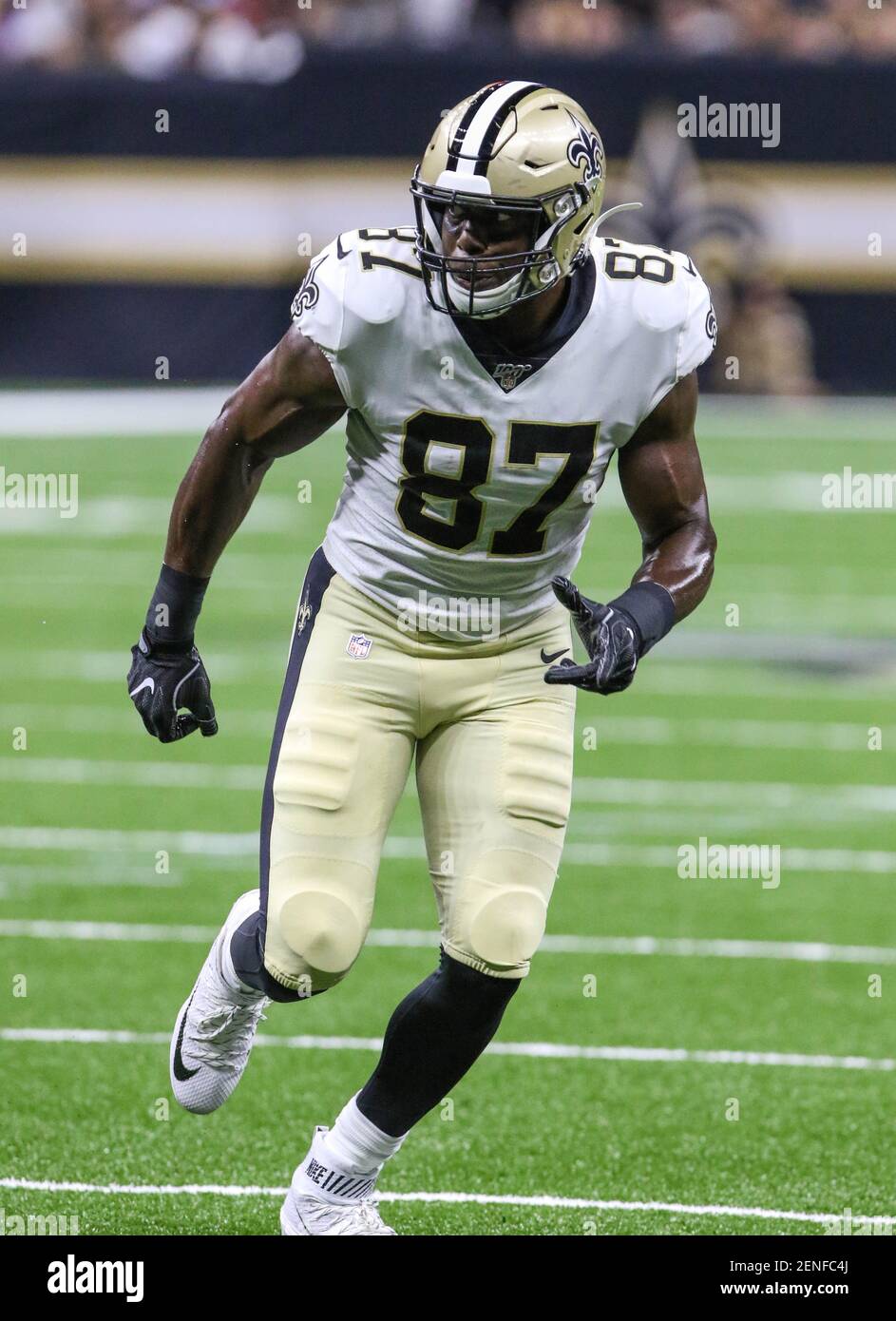 August 9, 2019: New Orleans Saints tight end .Jared Cook (87) runs a ...