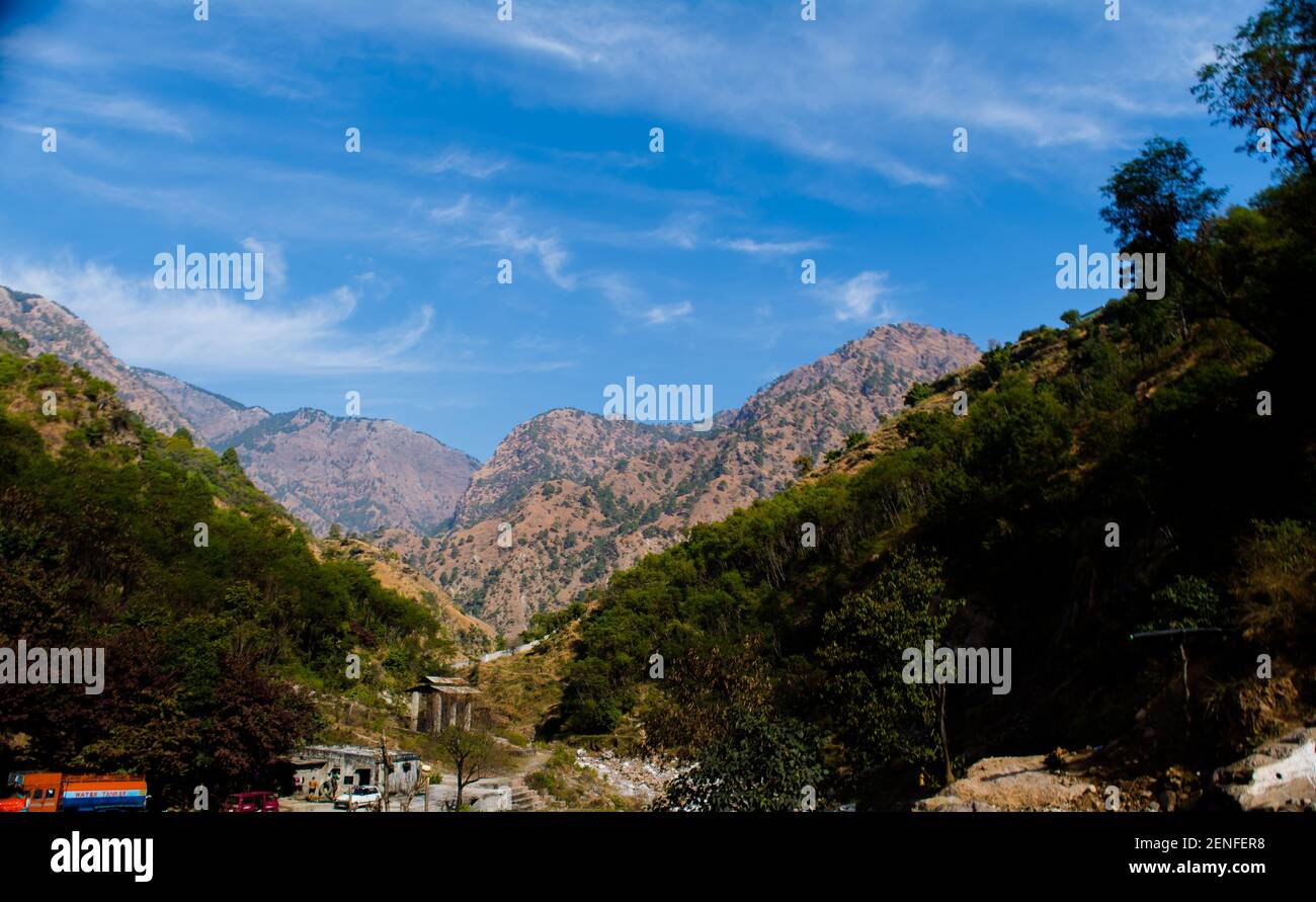 beautiful city and himalayan mountain range view from mountain of ...