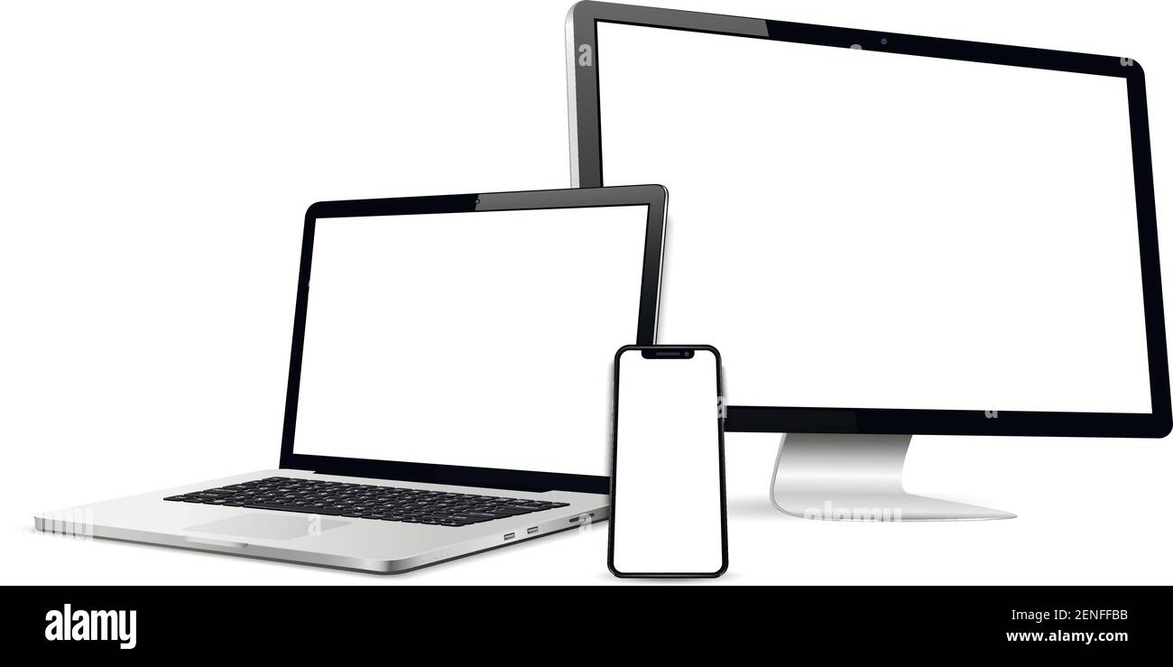 Laptop with computer screen and cellphone mockup Stock Vector Image ...