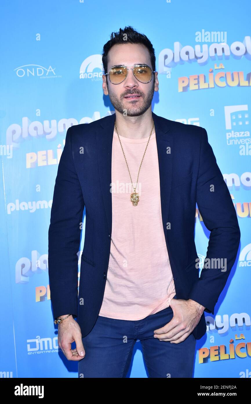 Jorge Melo poses for photos during the blue carpet of Playmobil film ...