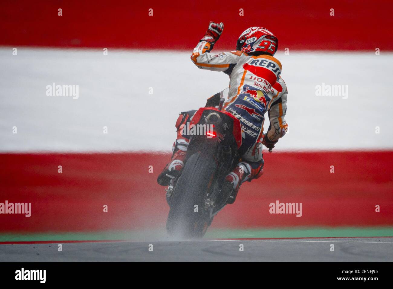 Repsol Honda Team's Spanish rider Marc Marquez waves after the warm up ...