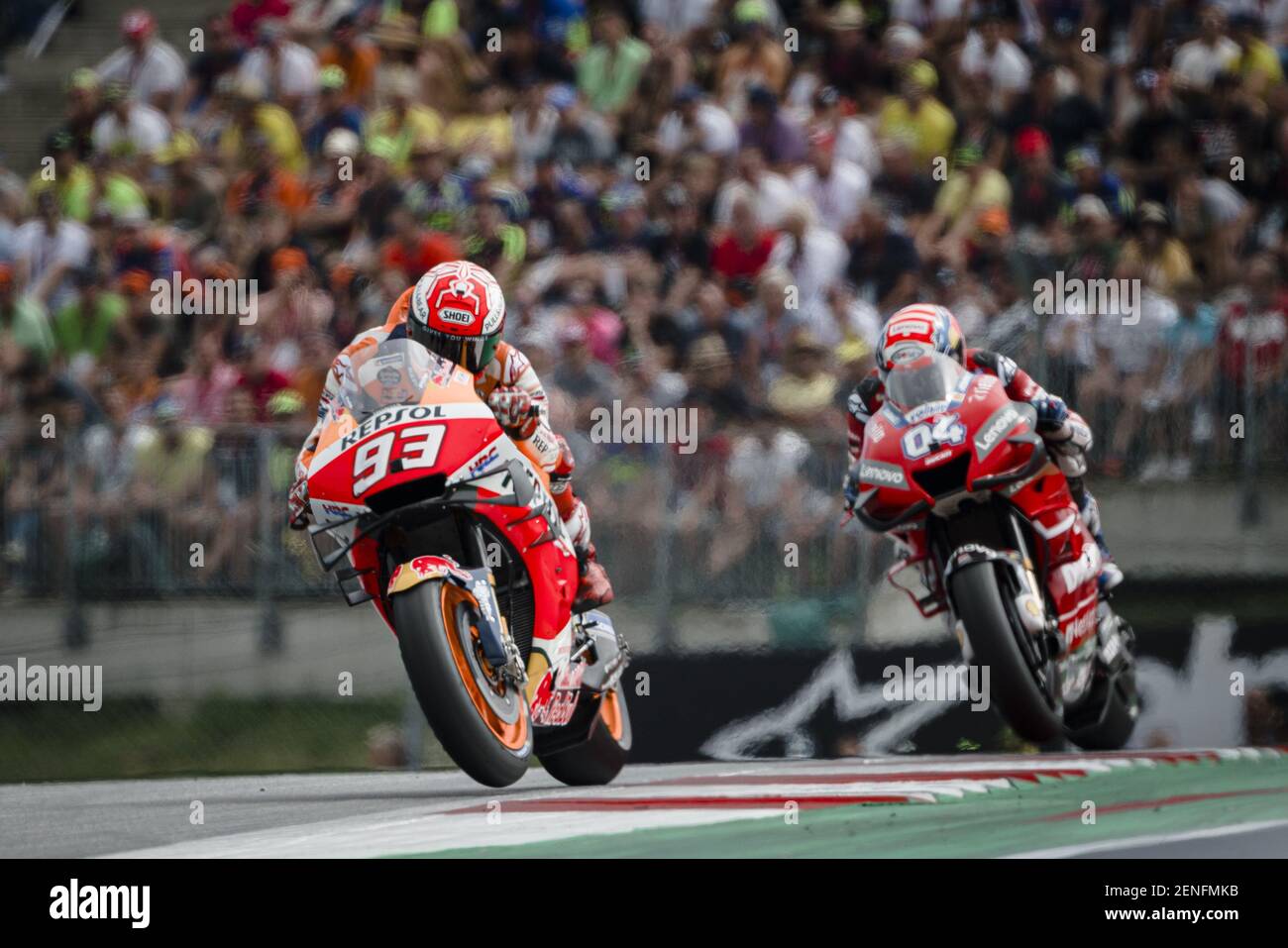 Repsol Honda Team's Spanish rider Marc Marquez (L) and Ducati Team's ...
