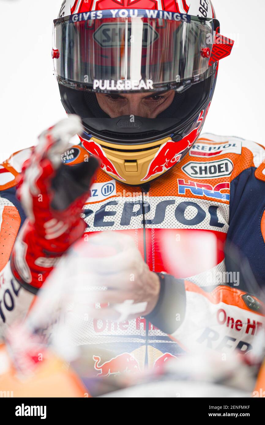 Repsol Honda Team's Spanish rider Marc Marquez prepares for the ...
