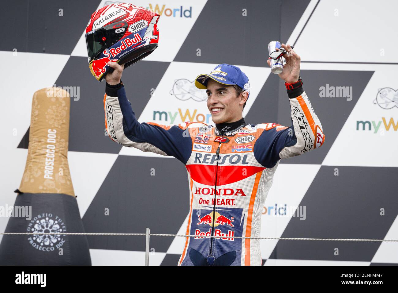 Repsol Honda Team's Spanish rider Marc Marquez celebrates after placing ...