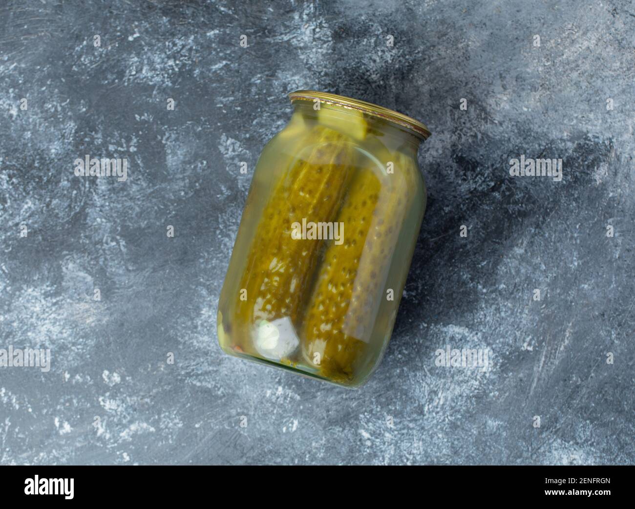 Top view of pickle jar on grey background Stock Photo - Alamy