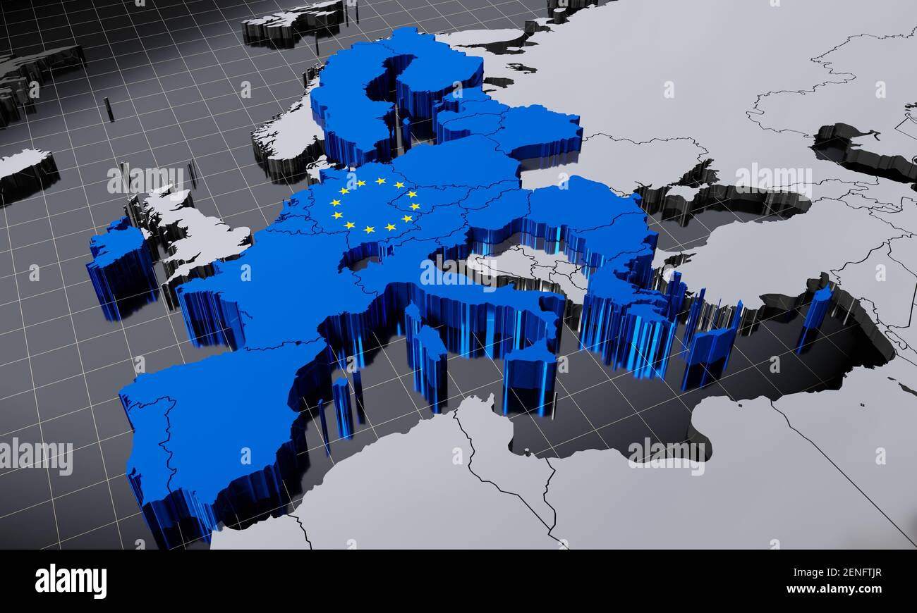 European Union map and flag - 3D illustration Stock Photo - Alamy