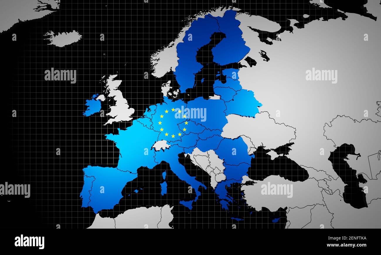European Union map and flag - 3D illustration Stock Photo - Alamy