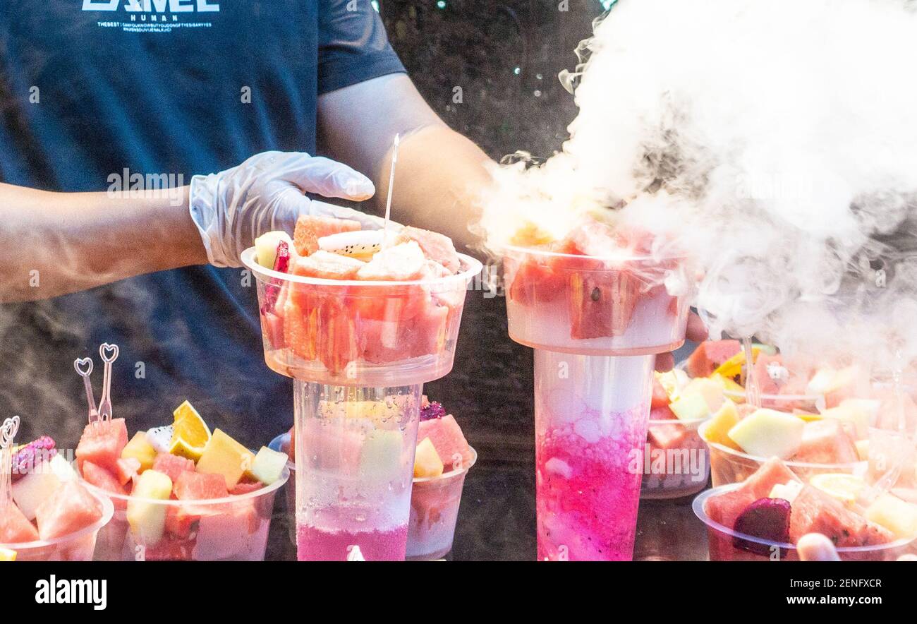 Sichuan ,CHINA-smoky cold drink is popular among tourists at Jinli ...