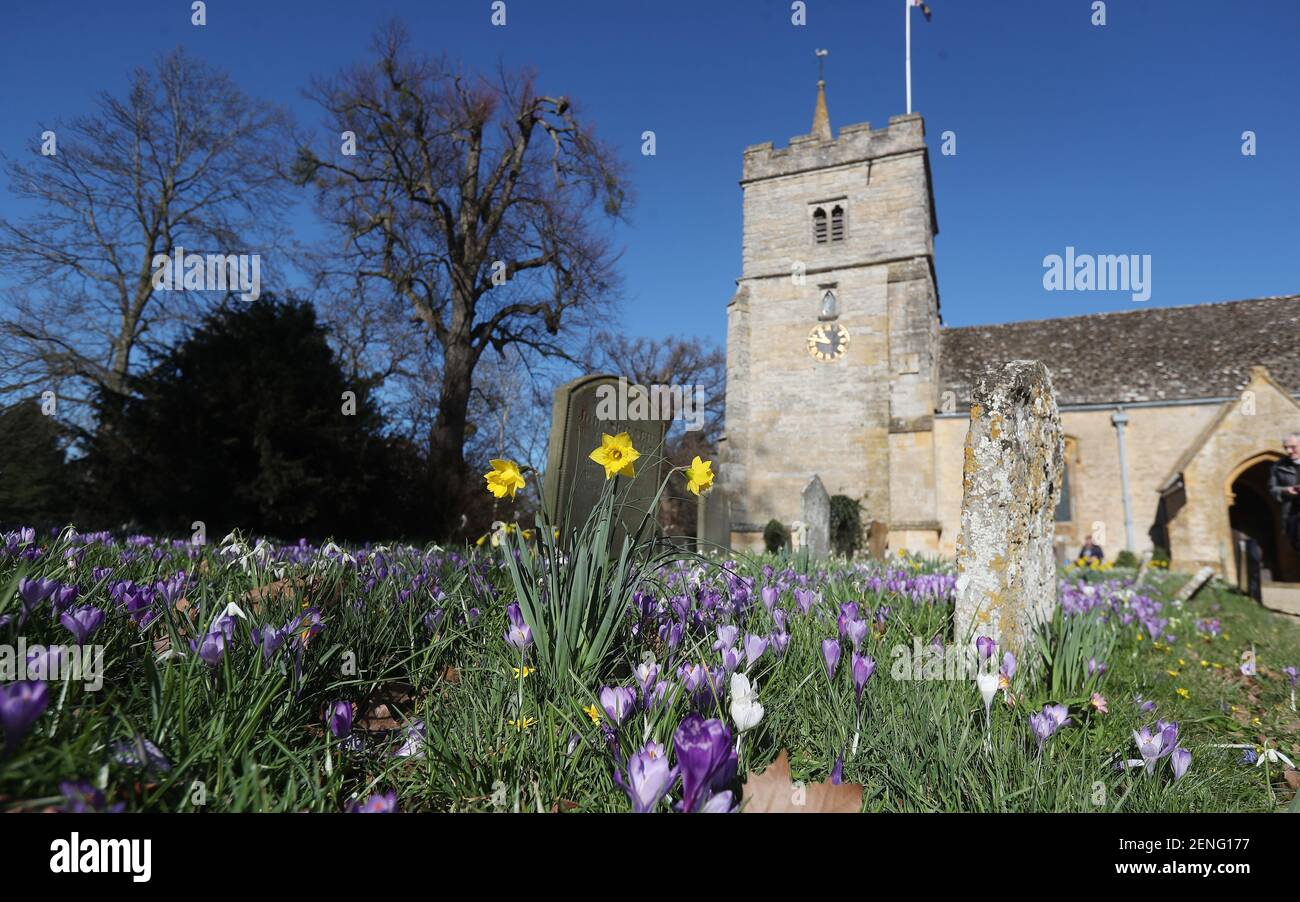 Daffodils and crocuses begin to bloom in the yard of Birlingham Church ...